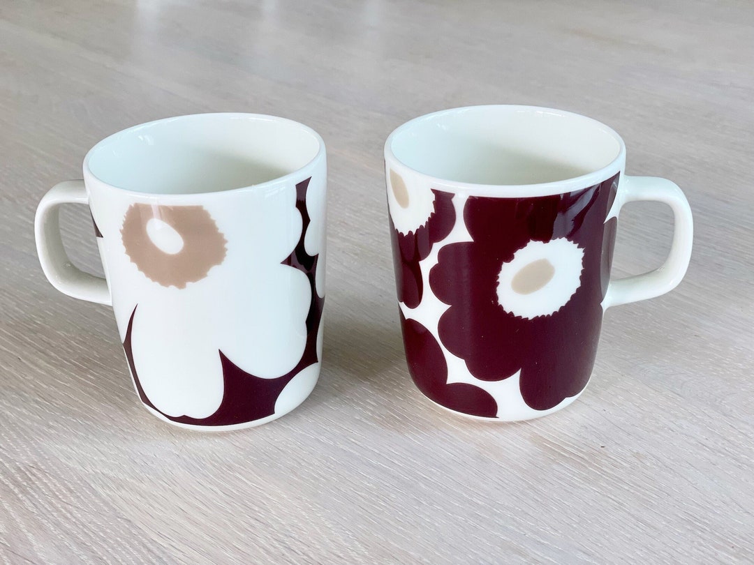 Marimekko Unikko Ceramic Mug Set of Two From Finland Poppy - Etsy