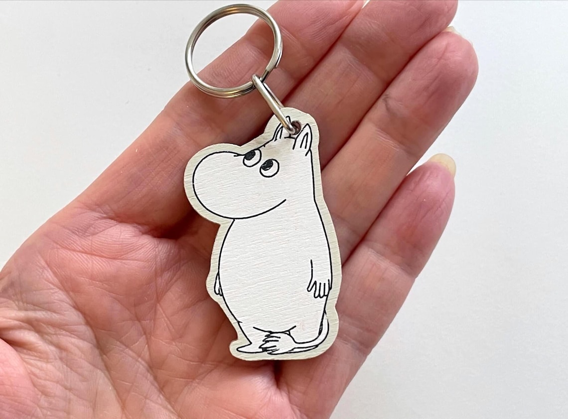 Wooden Moomintroll Keyring Charm, Moomin Characters Accessory, Bag ...