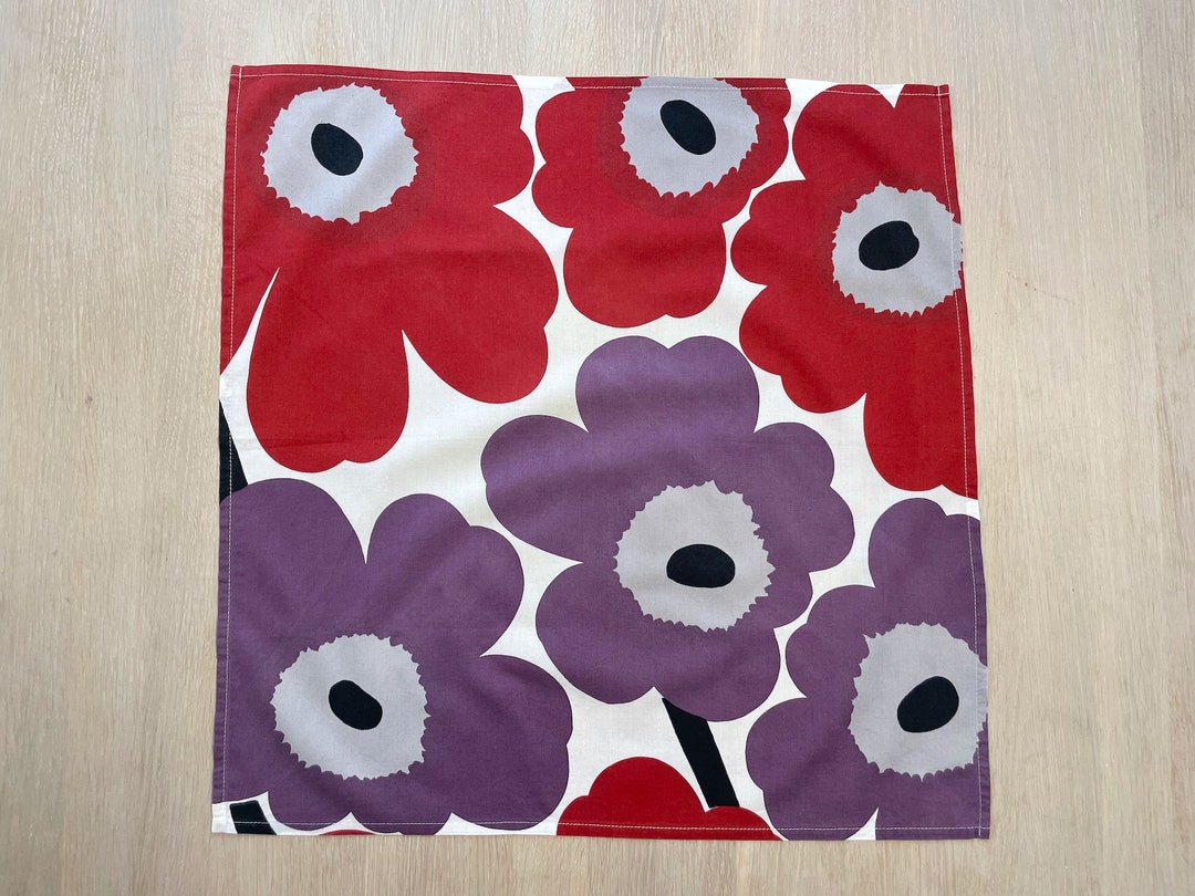 MARIMEKKO Unikko Vintage Scarf, Purple and Wine Red Poppy Scarf, 47 Cm ...