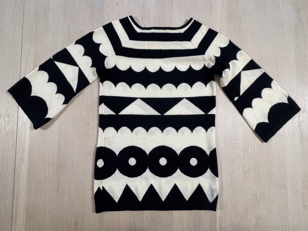 Vintage MARIMEKKO Geometric Sweater, Black and White Wool Jumper, Knit ...