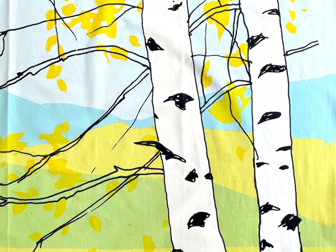 Marimekko Kaiku Cotton Fabric, Curtain Panel, Large Birch Tree Print ...