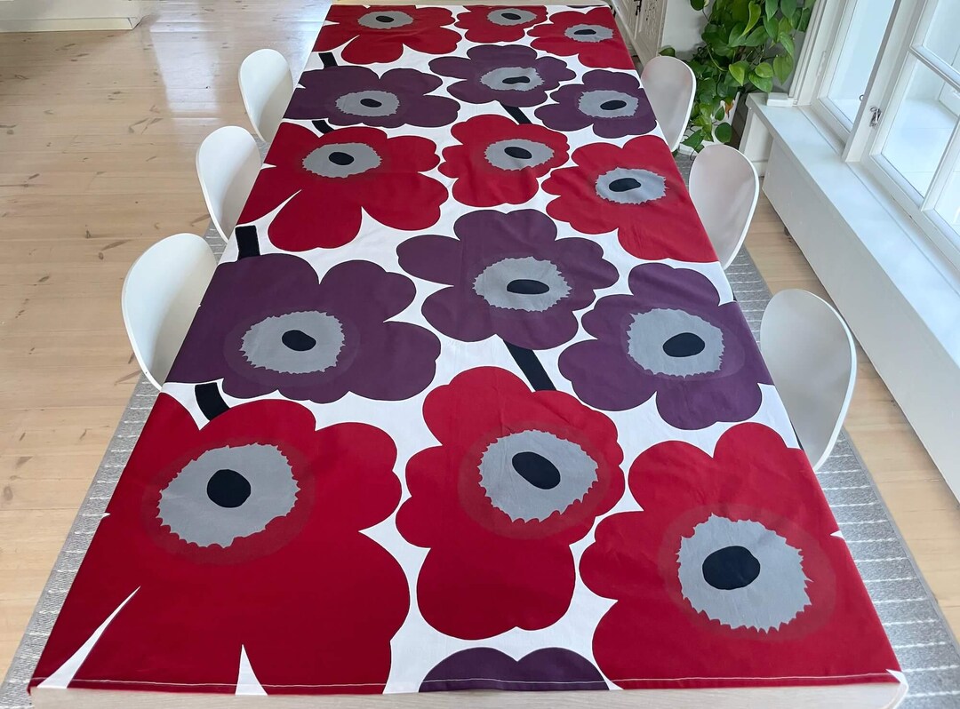 Marimekko Unikko Tablecloth, Red and Purple Floral Poppy Print, Iconic ...