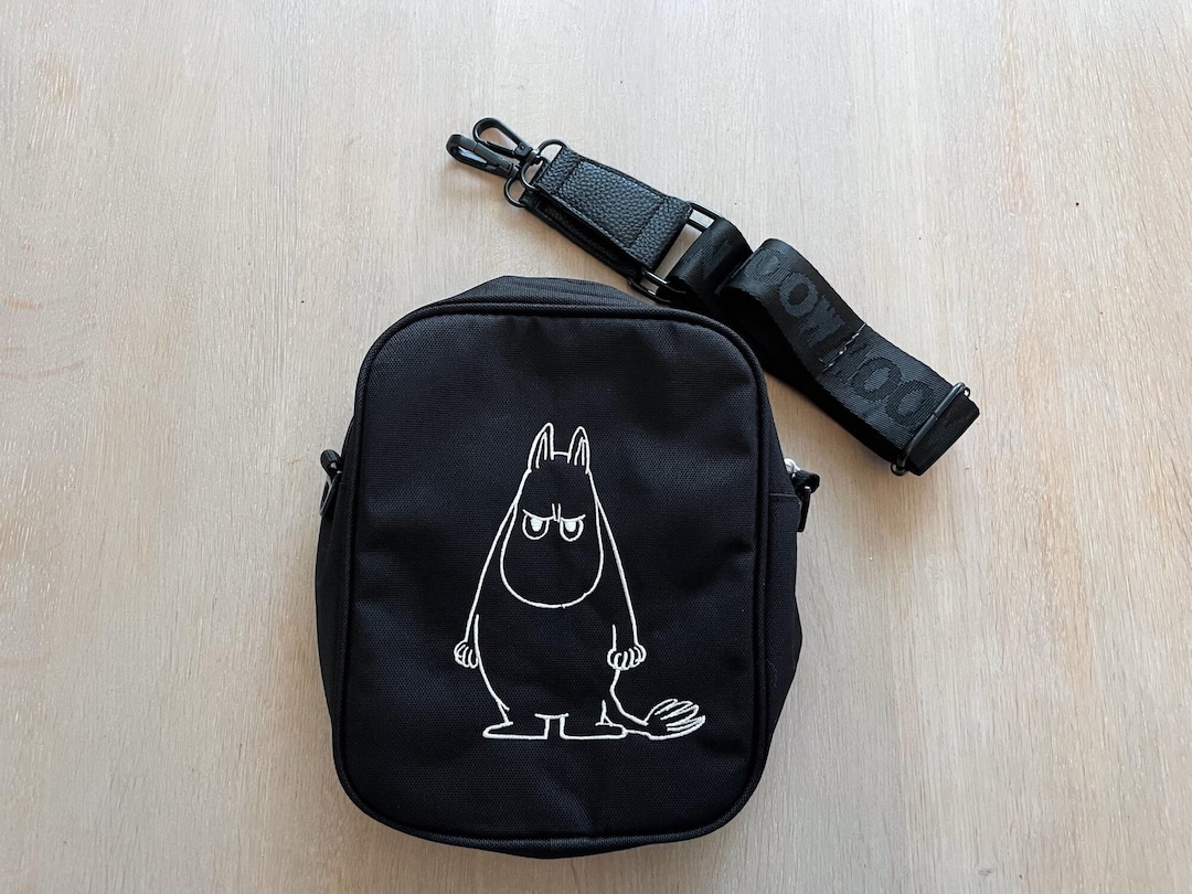 Black Moomin Crossbody Bag With Moomintroll, Unisex Bag With Adjustable ...