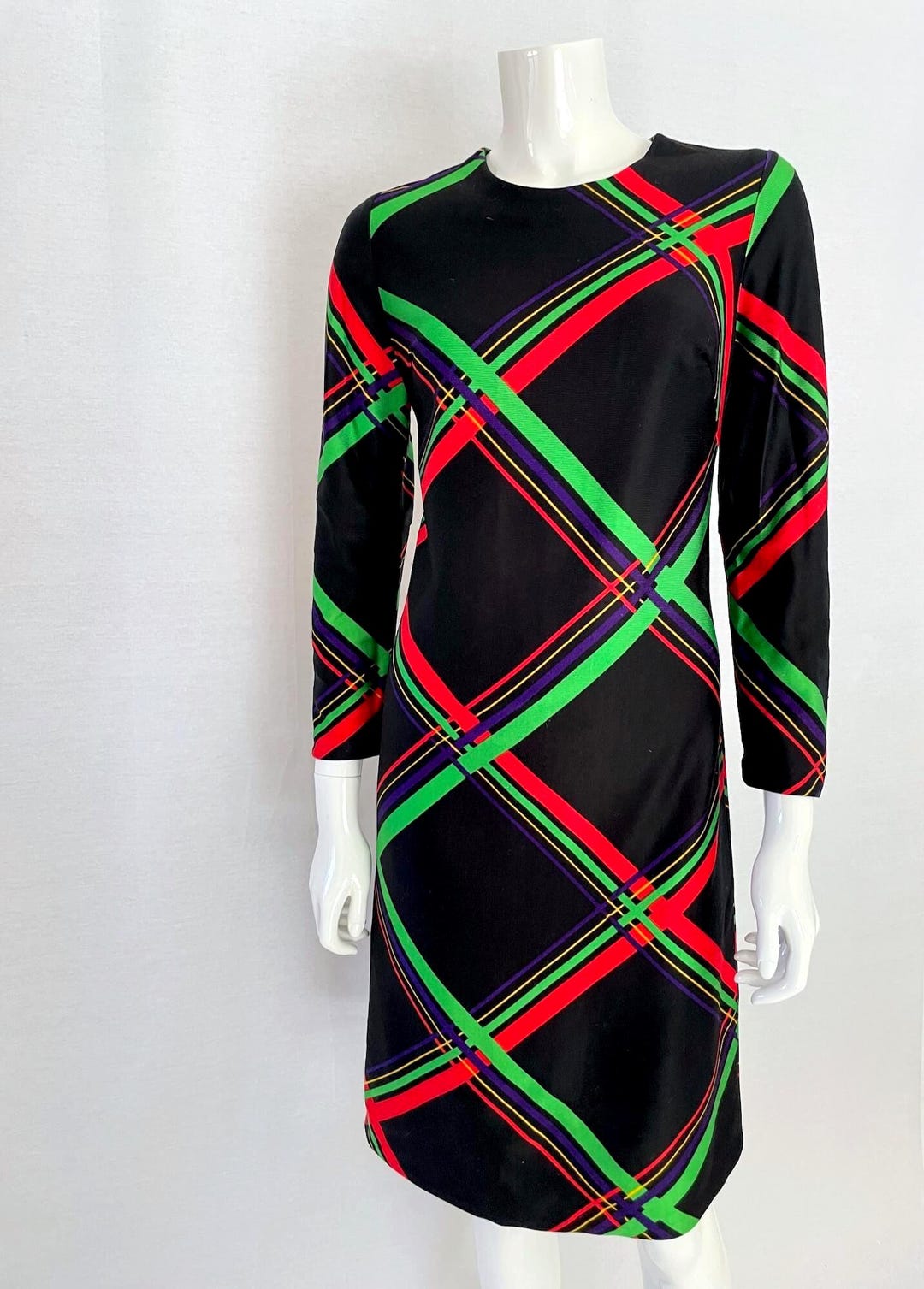 Vintage 70s Mod Dress by Pola, Long Sleeve Retro Party Dress, Size 40 ...