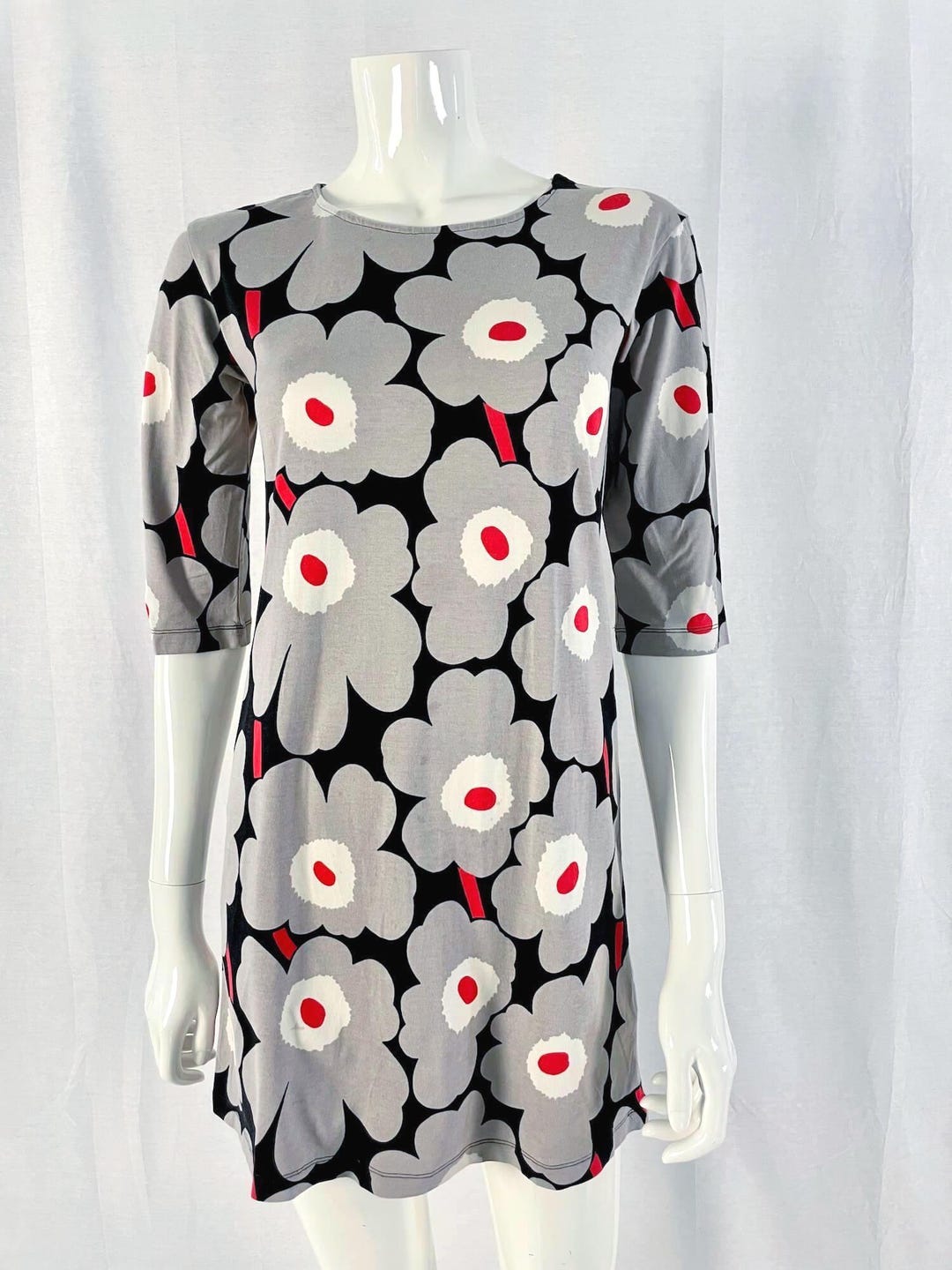 Marimekko Unikko Dress, Retro Floral Tunic, Mod Poppy Print 3/4 Sleeve ...