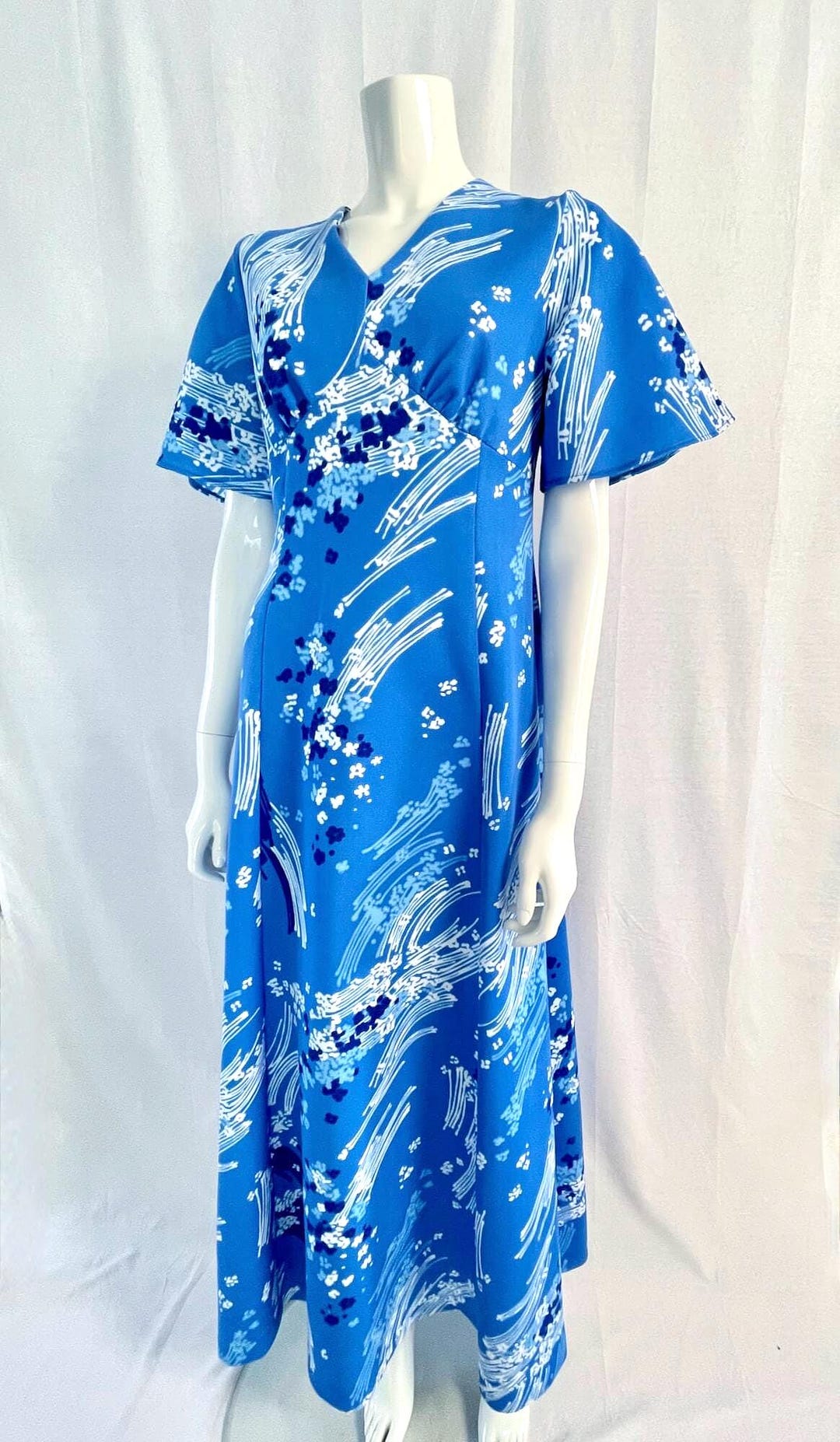 Vintage Maxi Dress by Barbarella 60s / 70s Blue Floral Mod Summer Dress ...