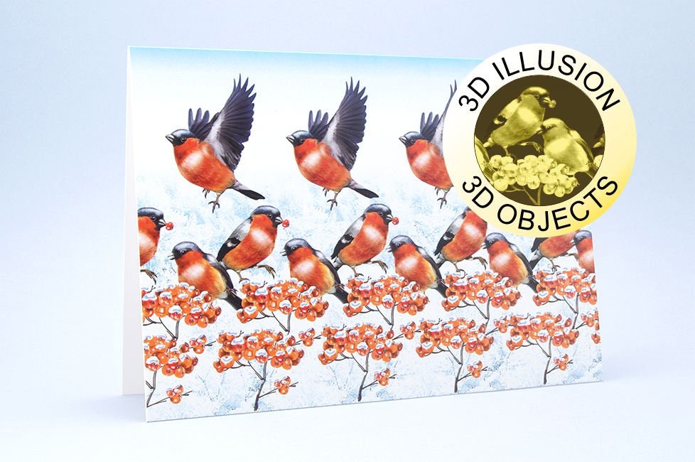 Bullfinches – 3D Stereogram Optical Illusion Greeting Card With ...