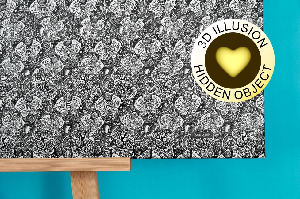 The Heart in Orchids - 3D Stereogram Optical Illusion Giclée Print on ...