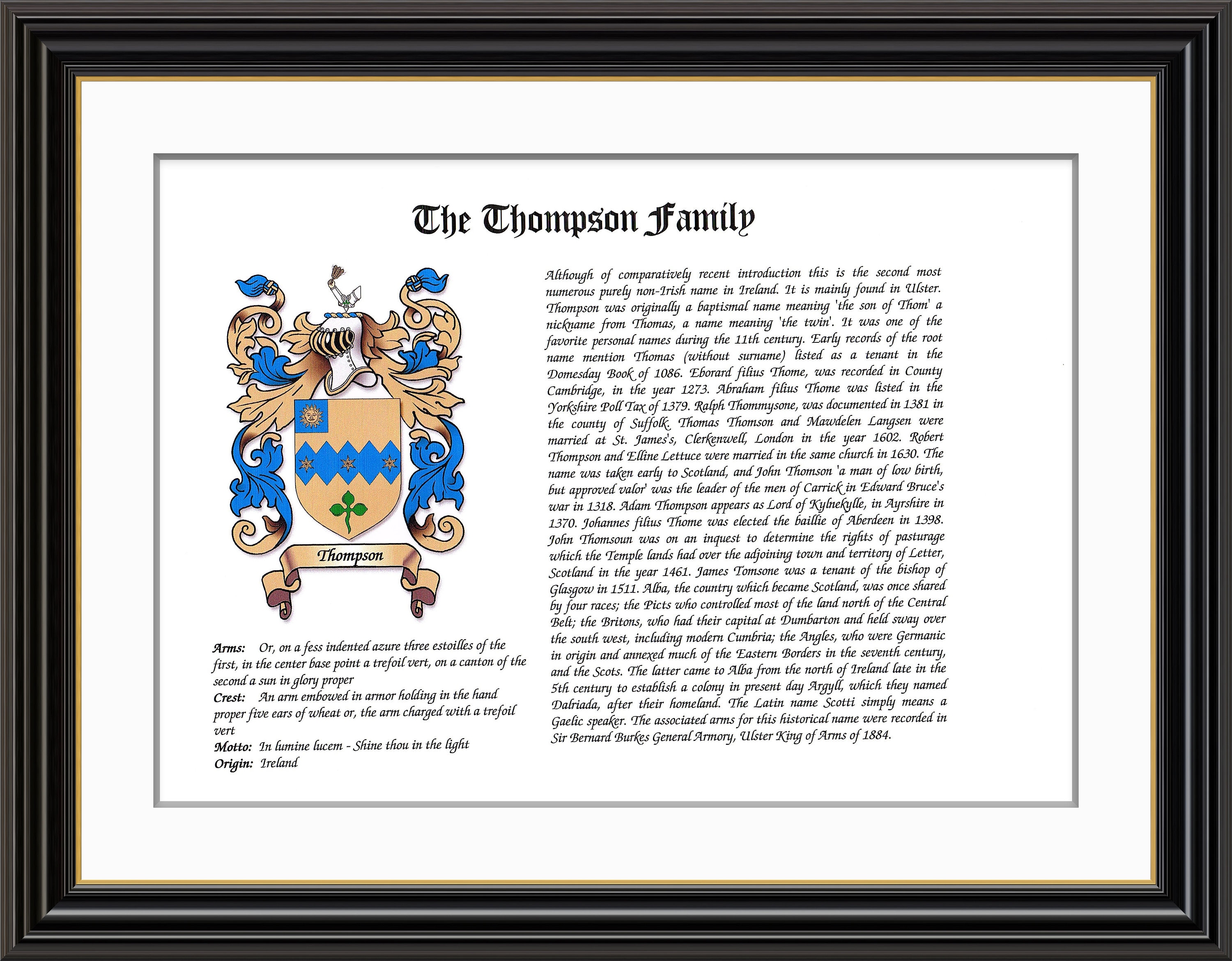 Thompson Family Coat of Arms and Family History Print - Etsy