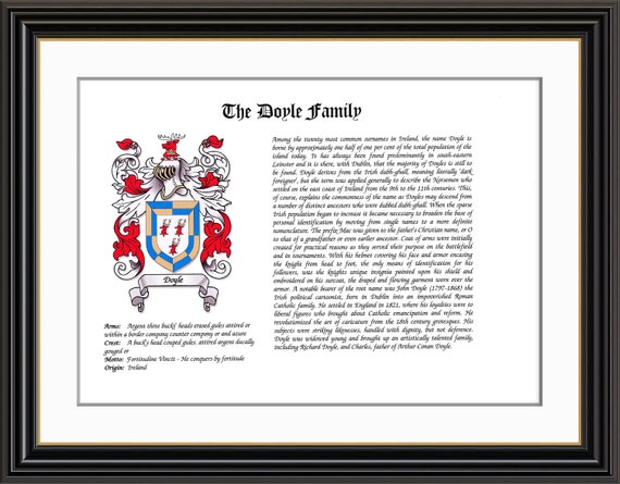 Doyle Family Coat of Arms and Family History Print | Etsy