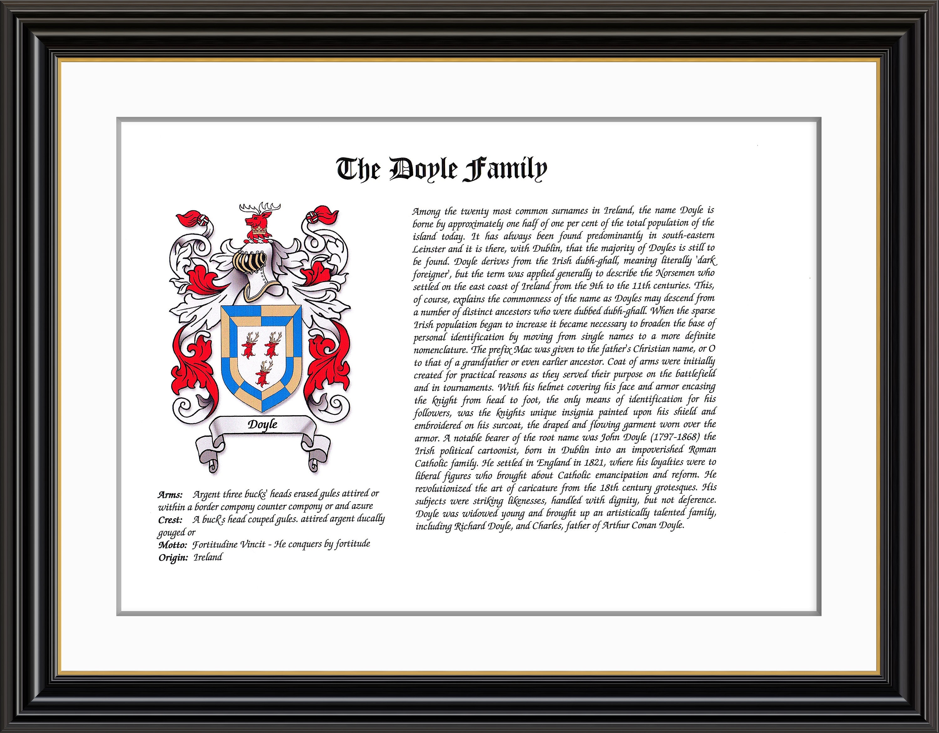 Doyle Family Coat of Arms and Family History Print - Etsy