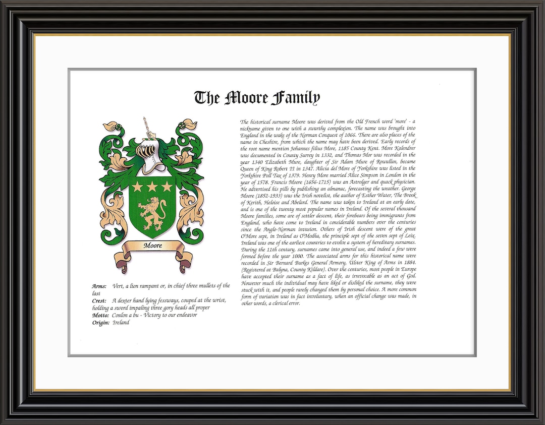 Moore Family Coat of Arms and Family History Print - Etsy