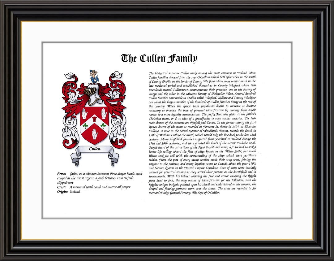 Cullen Family Coat of Arms and Family History Print - Etsy