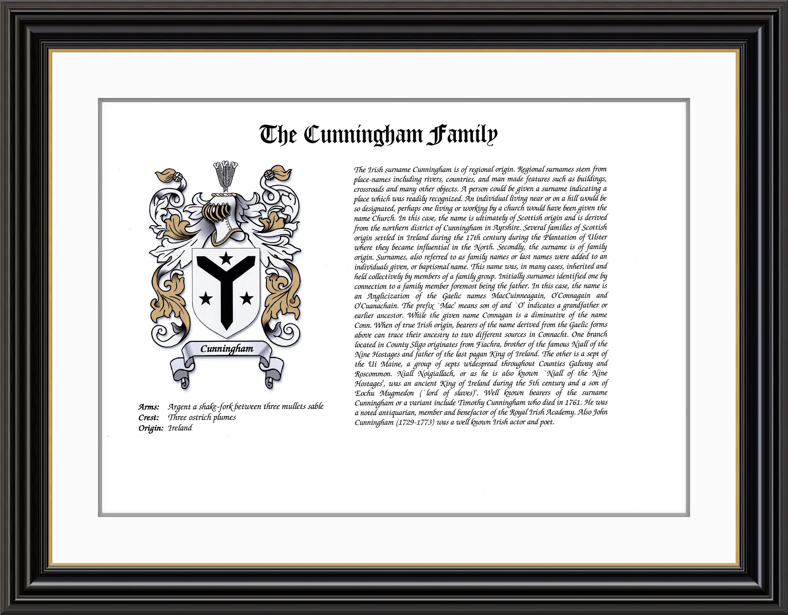 Cunningham Family Coat of Arms and Family History Print - Etsy