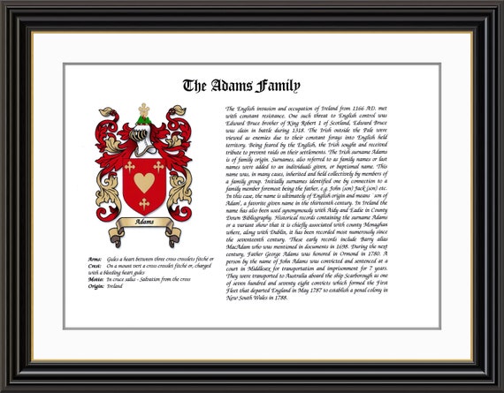 Adams Family Coat of Arms and Family History Print | Etsy