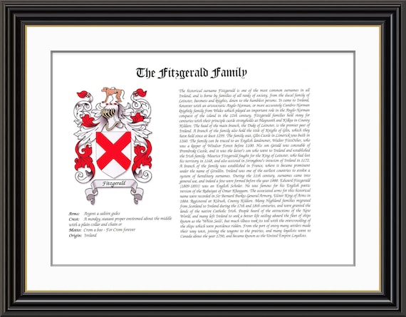 Fitzgerald Family Coat of Arms and Family History Print - Etsy