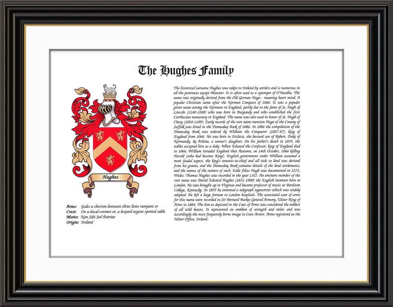 Hughes Family Coat of Arms and Family History Print - Etsy