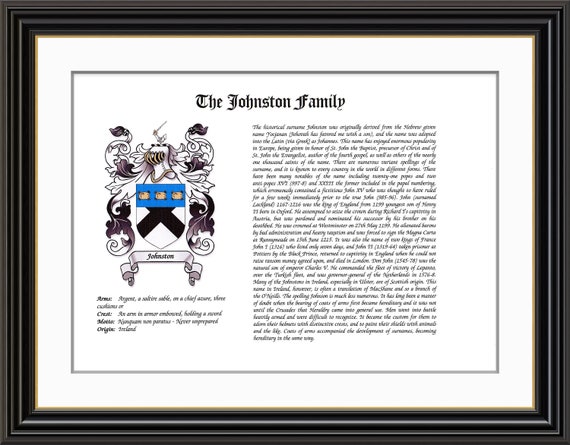 Johnston Family Coat of Arms and Family History Print | Etsy