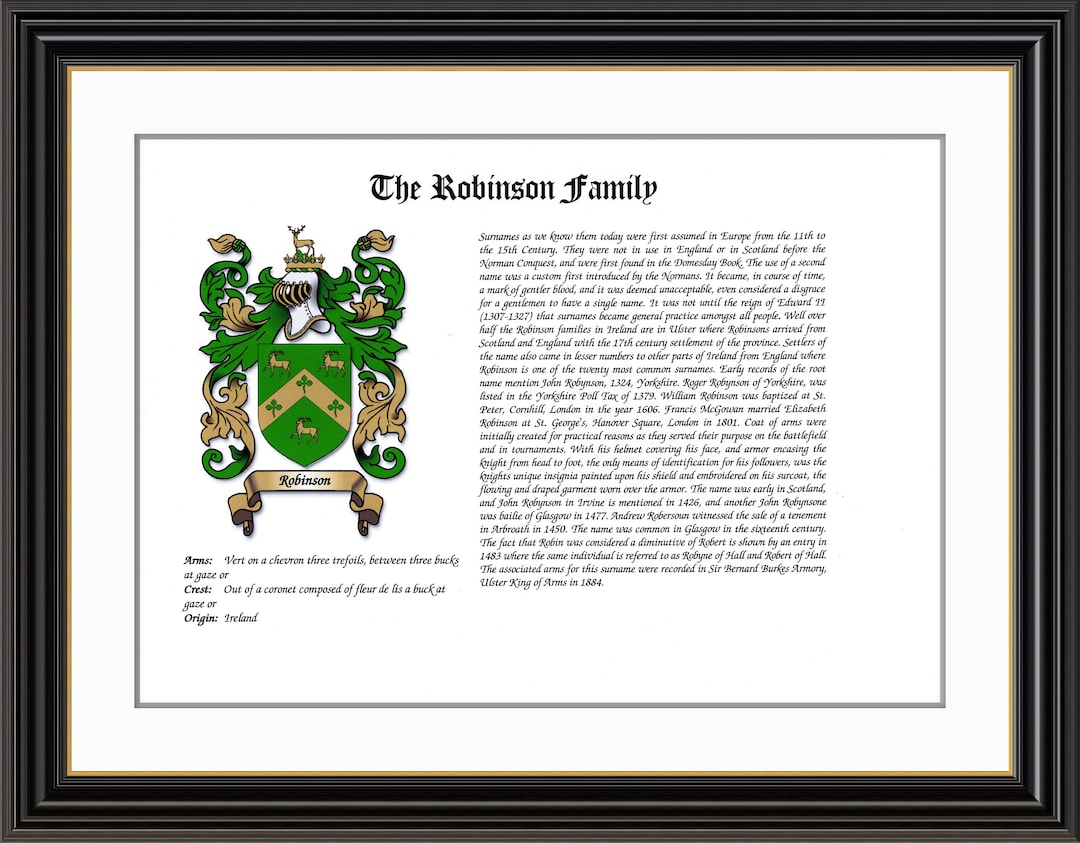 Robinson Family Coat of Arms and Family History Print - Etsy