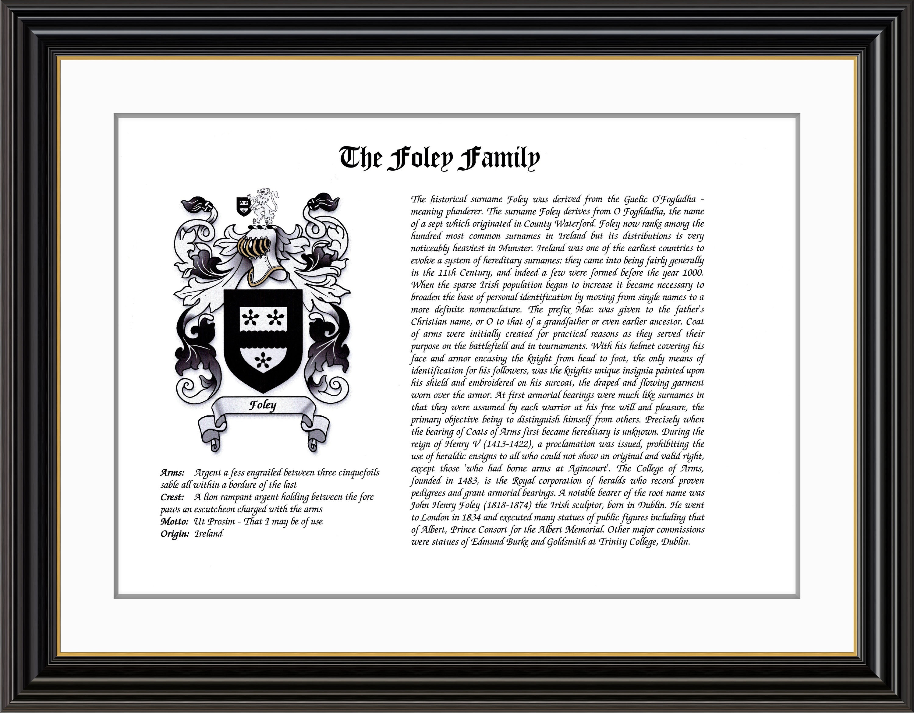 Foley Family Coat of Arms and Family History Print - Etsy