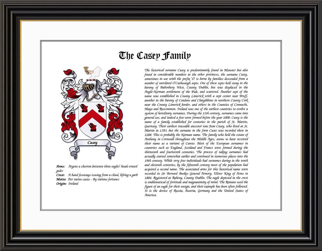 Casey Family Coat of Arms and Family History Print - Etsy