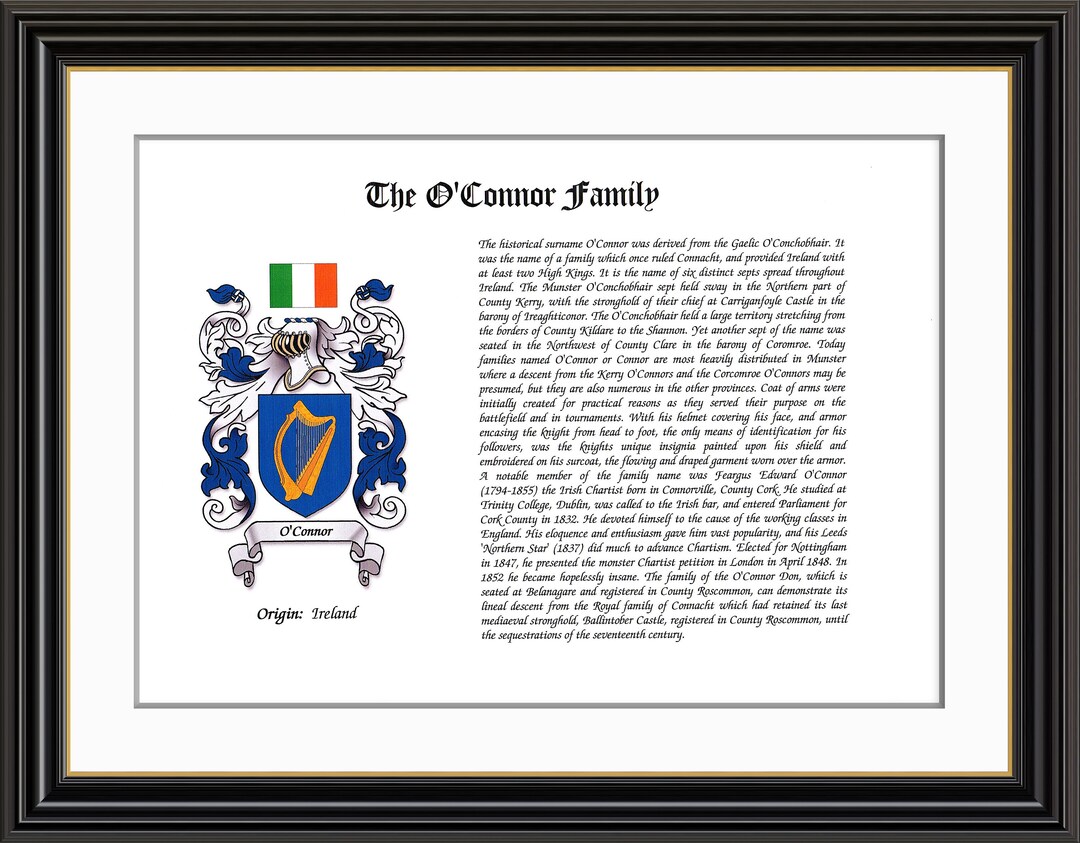 O' Connor Family Coat of Arms and Family History Print - Etsy