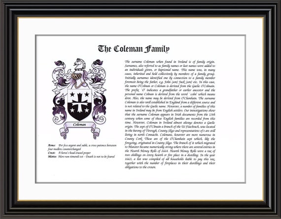 Coleman Coat of Arms and Family History Print - Etsy