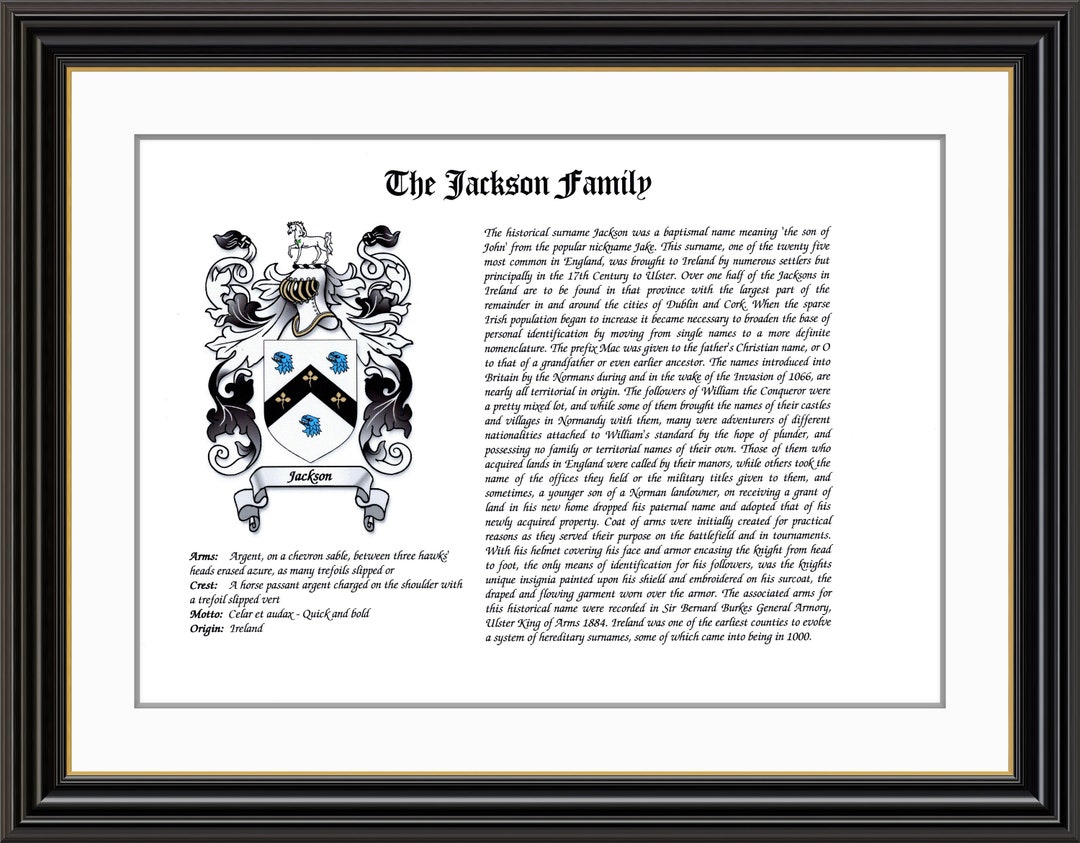 Jackson Family Coat of Arms and Family History Print - Etsy