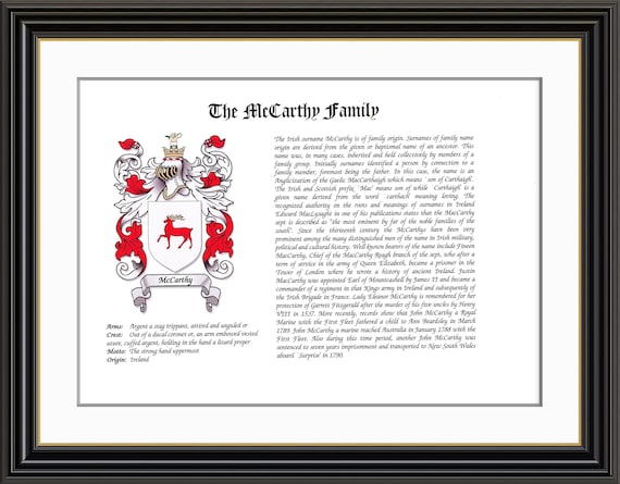 Mccarthy Family Coat of Arms and Family History Print - Etsy
