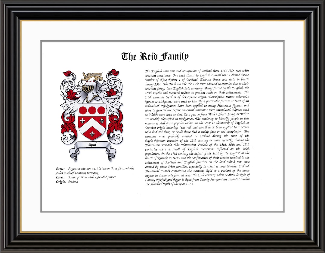 Reid Family Coat of Arms and Family History Print - Etsy