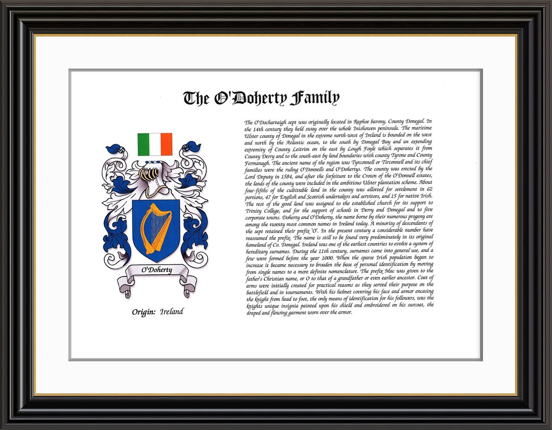 O' Doherty Family Coat of Arms and Family History Print - Etsy