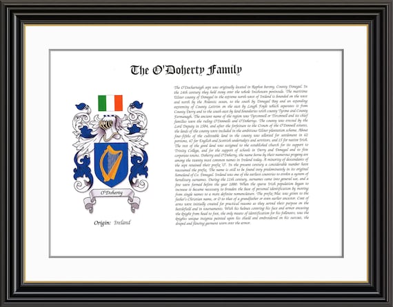 O' Doherty Family Coat of Arms and Family History Print - Etsy