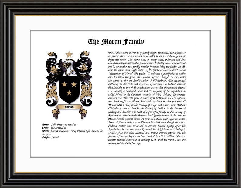 Moran Family Coat of Arms and Family History Print - Etsy