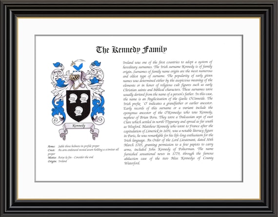 Kennedy Family Coat of Arms and Family History Print | Etsy