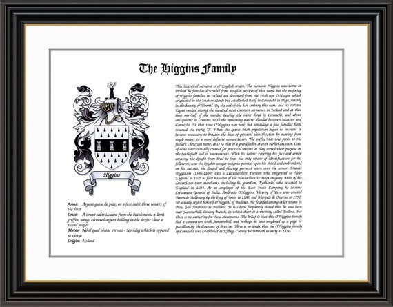Higgins Family Coat of Arms and Family History Print | Etsy