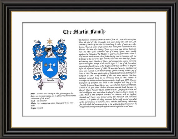 Martin Family Coat of Arms and Family History Print | Etsy