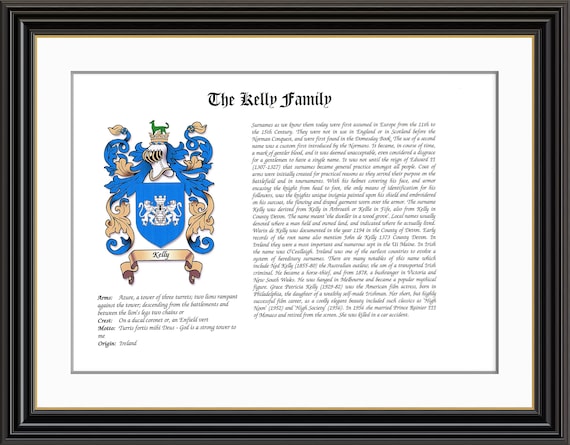 Kelly Family Coat of Arms and Family History Print - Etsy