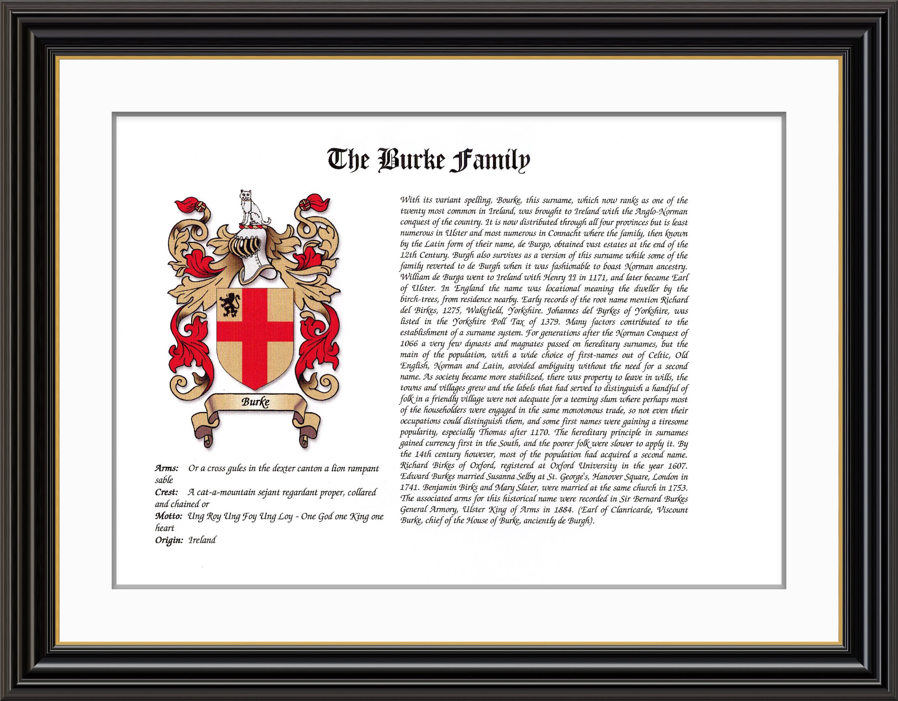 Burke Family Coat of Arms and Family History Print - Etsy