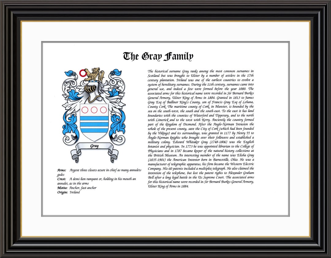 Gray Family Coat of Arms and Family History Print - Etsy