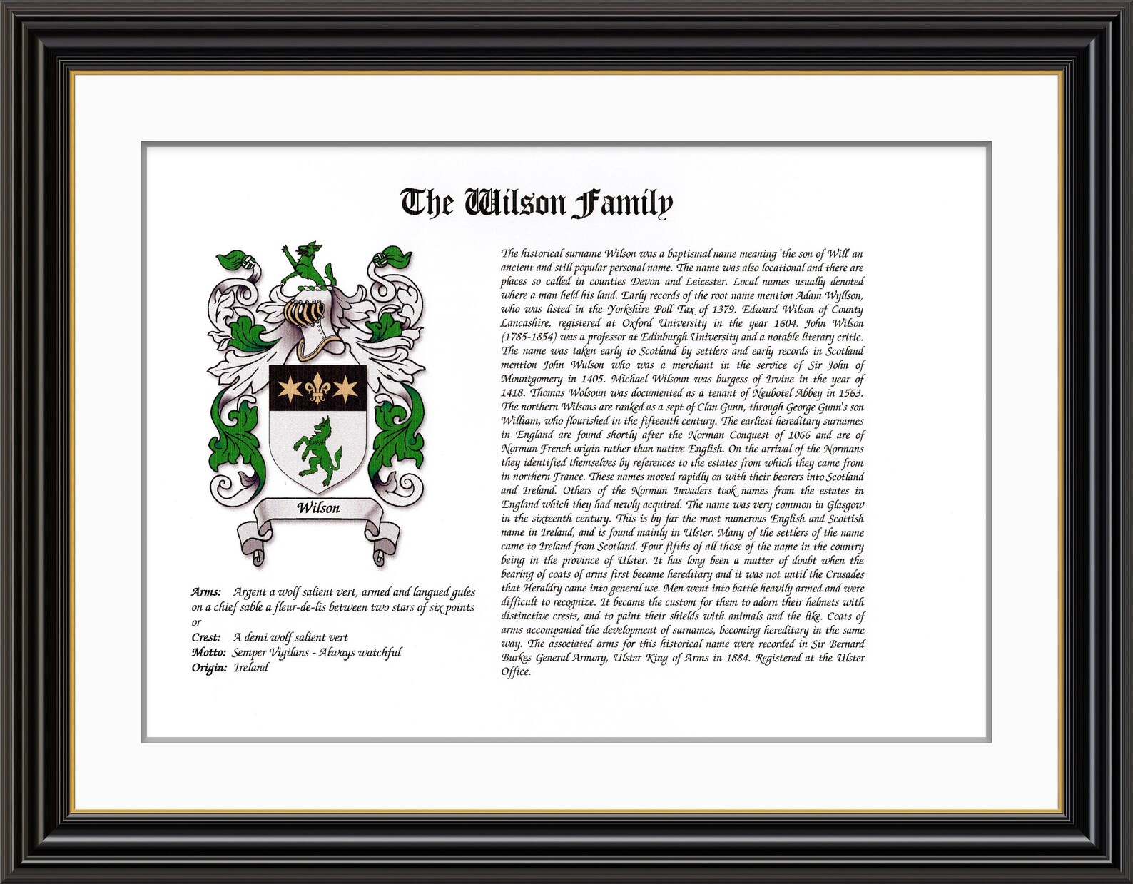 Wilson Family Coat of Arms and Family History Print - Etsy
