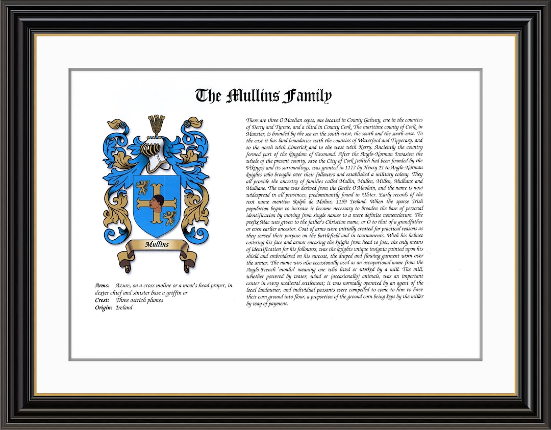 Mullins Family Coat of Arms and Family History Print - Etsy