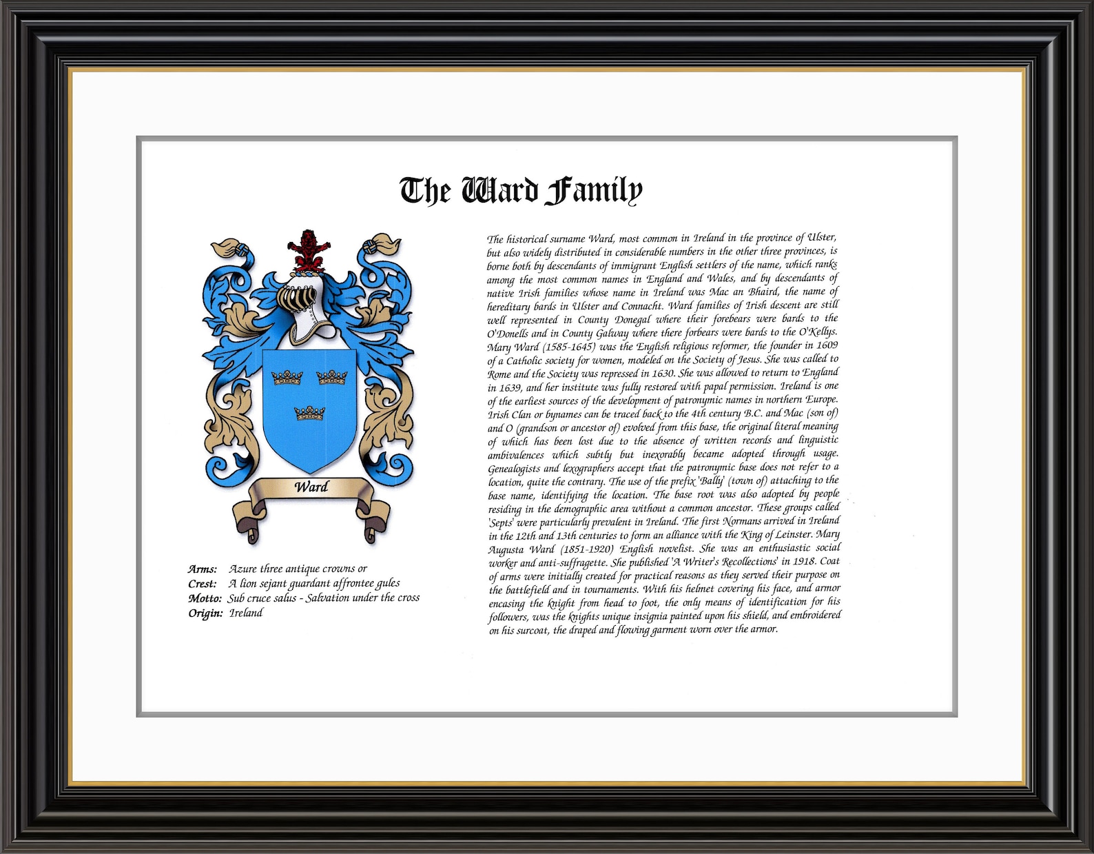 Ward Family Coat of Arms and Family History Print - Etsy