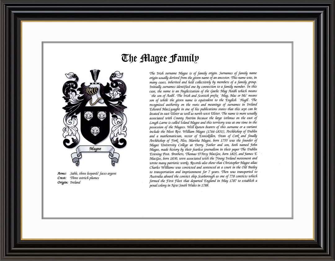 Magee Family Coat of Arms and Family History Print - Etsy