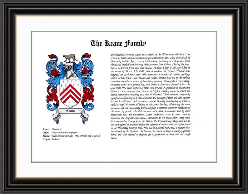 Keane Family Coat of Arms and Family History Print - Etsy