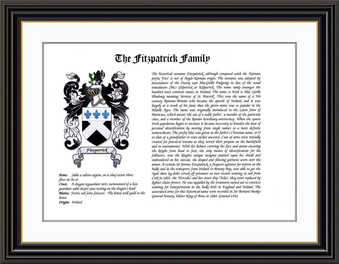 Fitzpatrick Family Coat of Arms and Family History Print - Etsy