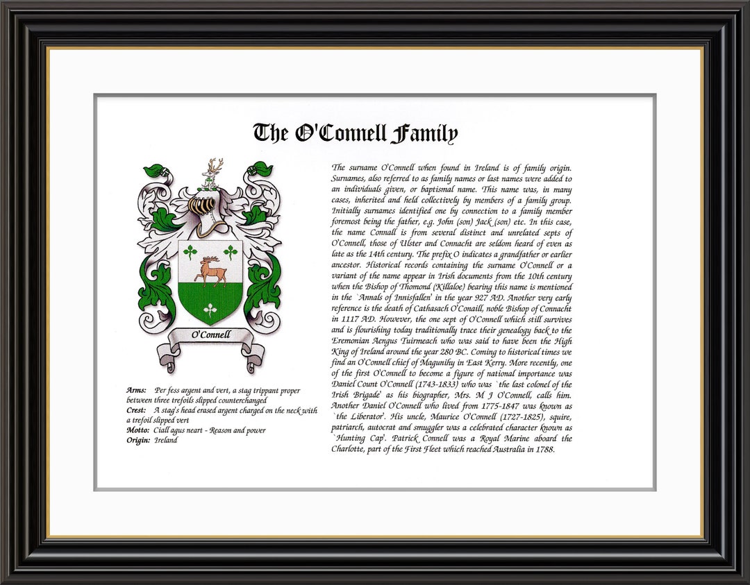 O' Connell Family Coat of Arms and Family History Print - Etsy