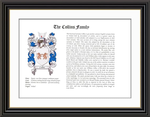 Collins Family Coat of Arms and Family History Print | Etsy