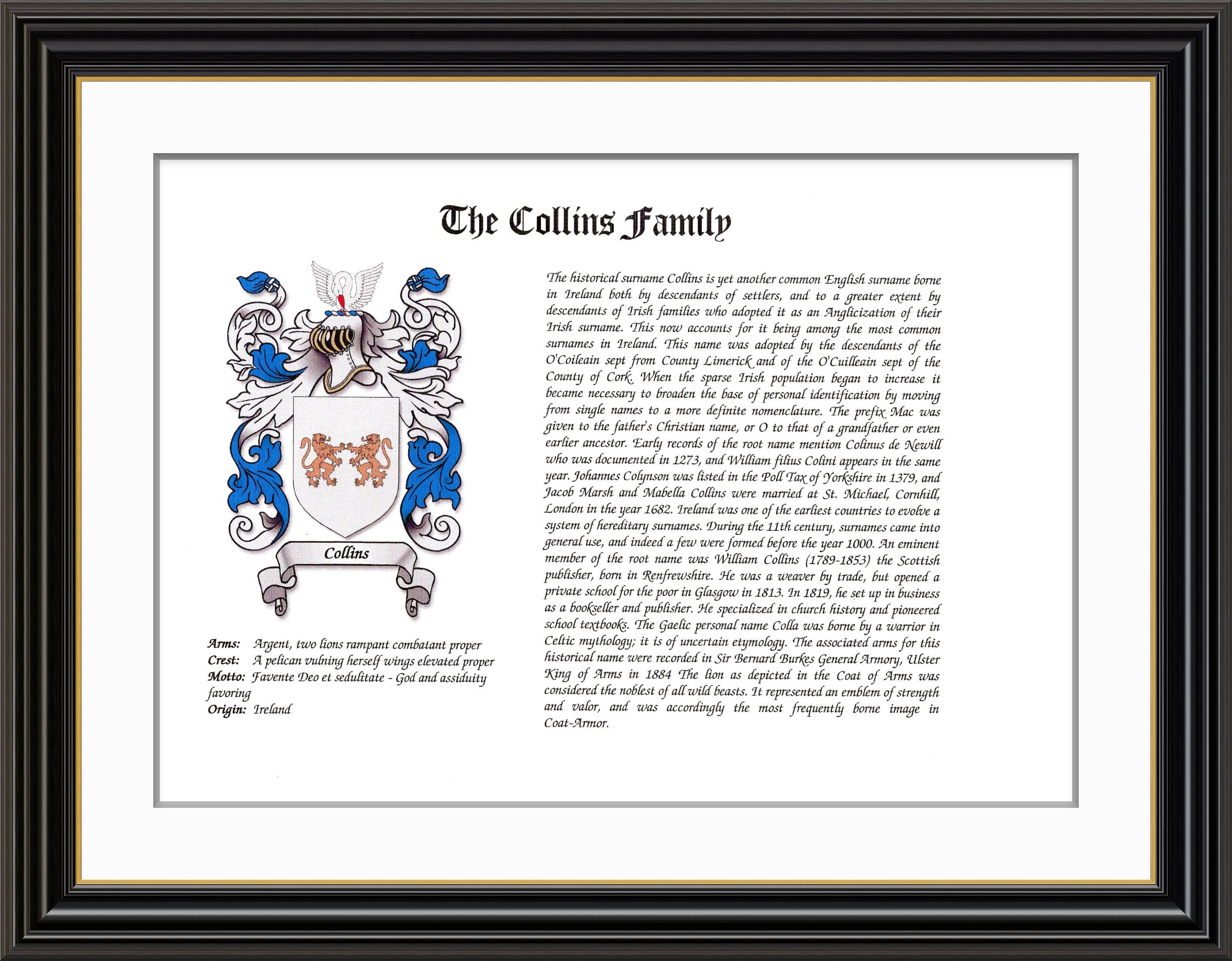 Collins Family Coat of Arms and Family History Print - Etsy