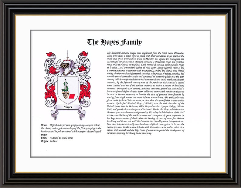 Hayes Family Coat of Arms and Family History Print - Etsy