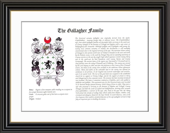 Gallagher Family Coat of Arms and Family History Print - Etsy